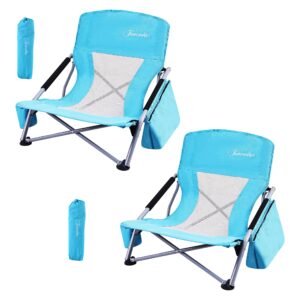 funcode low beach camping folding chair with cooler bag,heavy duty portable chair with carry bag for camping, beach, picnic, barbeques, sporting event.(blue-2)