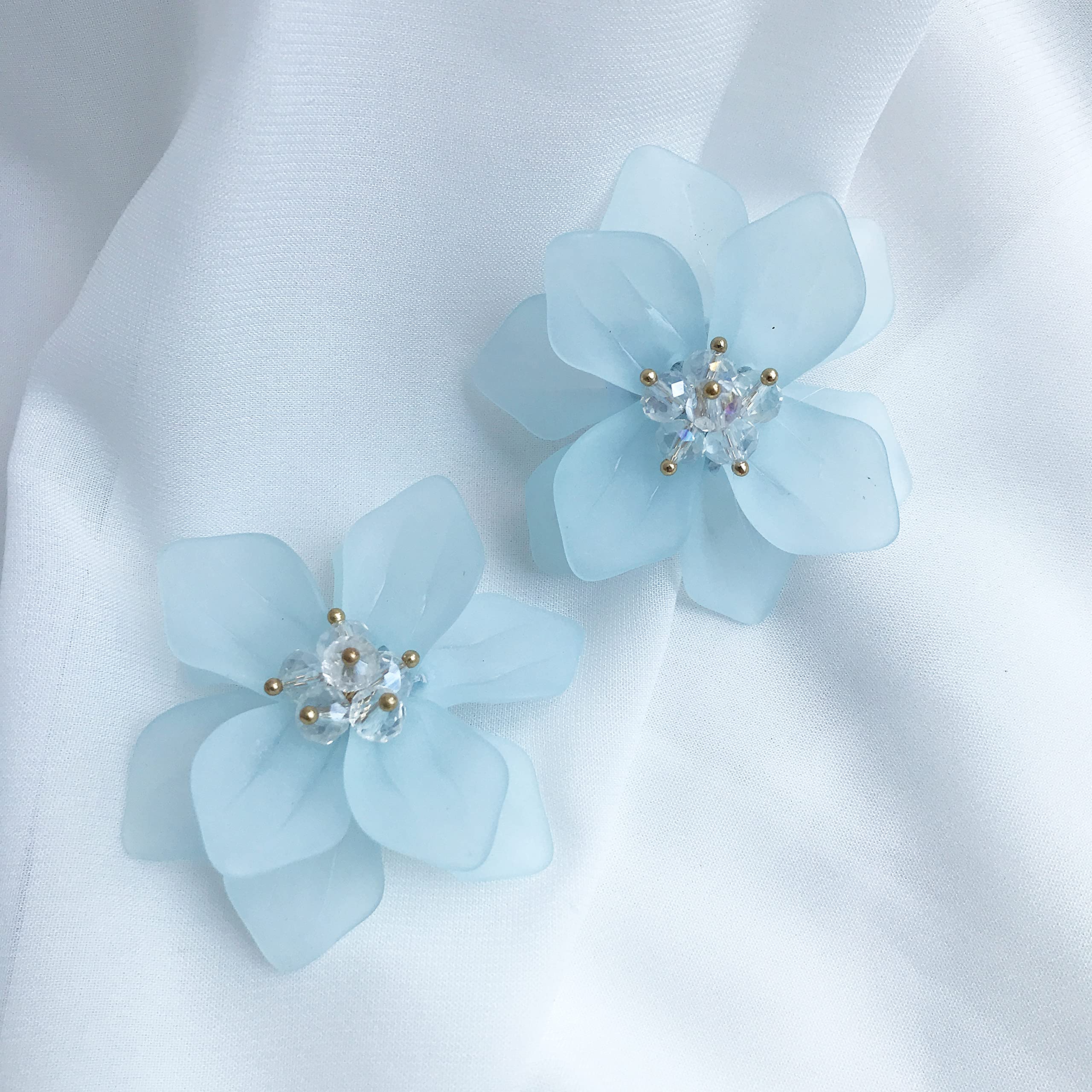 SLSF Unique Handmade Bohemian Large Matte Resin Flower Stud Earrings Dainty Elegant Acrylic Flower Petal Dangle Drop Earrings for Women Statement Jewelry Gifts (Light Blue)