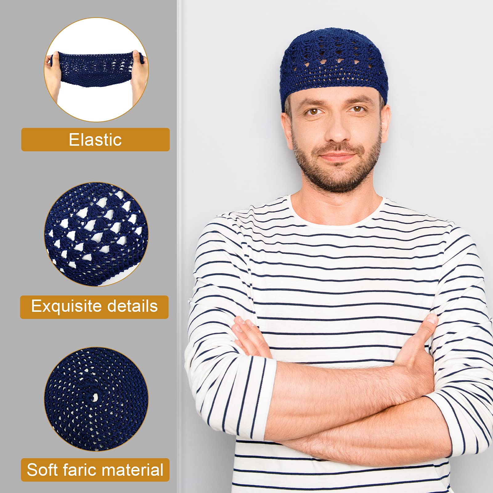 6 Pieces Knit Kufi Hats Crochet Beanie Skull Caps Solid Colors Knit Cap Stretchy Knitted Crochet Hats for Men Women Teens Supplies