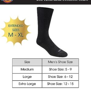 Dickies Men's Dri-Tech Moisture Control Max Full Cushion Crew Socks, Available in M-XL (6, 12, Solid Black (6 Pairs), Large