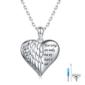 cremation jewelry urn necklace for ashes,925 sterling silver heart shape angel wing pendant for ashes of loved ones memorial ashes keepsake necklaces for human women dog pet, sterling silver, not know