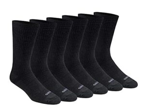 dickies men's dri-tech moisture control max full cushion crew socks, available in m-xl (6, 12, solid black (6 pairs), large