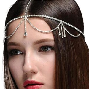 fdesigner crystal head chain silver bride rhinestone tassel hair chain wedding pendant headpieces jewelry pageant costume hair accessories for women