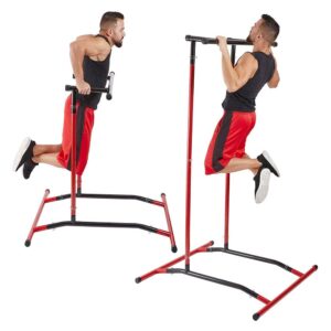 KDFJ 330LBS Pull Up Bar Free Standing Dip Station, Portable Power Tower Multi-Station for Home Gym Fitness Equipment with Storage Bag-Balck red