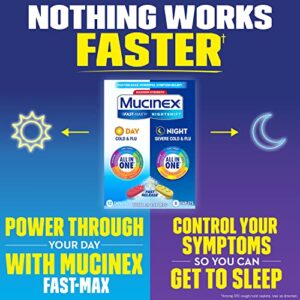 Mucinex Maximum Strength Fast-Max Day Cold & Flu & Nightshift Night Severe Cold & Flu All in One, Fast Release, Powerful Multi-Symptom Relief, 20 caplets (12 Day time + 8 Night time)