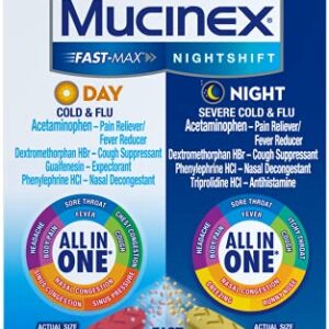 Mucinex Maximum Strength Fast-Max Day Cold & Flu & Nightshift Night Severe Cold & Flu All in One, Fast Release, Powerful Multi-Symptom Relief, 20 caplets (12 Day time + 8 Night time)