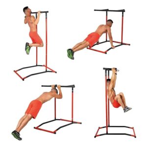 KDFJ 330LBS Pull Up Bar Free Standing Dip Station, Portable Power Tower Multi-Station for Home Gym Fitness Equipment with Storage Bag-Balck red