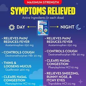 Mucinex Maximum Strength Fast-Max Day Cold & Flu & Nightshift Night Severe Cold & Flu All in One, Fast Release, Powerful Multi-Symptom Relief, 20 caplets (12 Day time + 8 Night time)