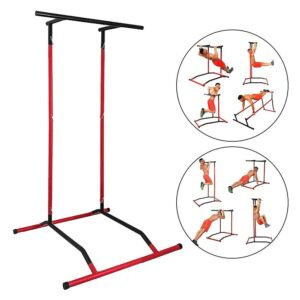 KDFJ 330LBS Pull Up Bar Free Standing Dip Station, Portable Power Tower Multi-Station for Home Gym Fitness Equipment with Storage Bag-Balck red