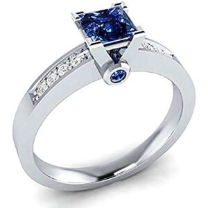 dazzlingjewelrycollection rd and princess blue sapphire & dia 14k white gold plated appealing engagement ring for women's (8.5)