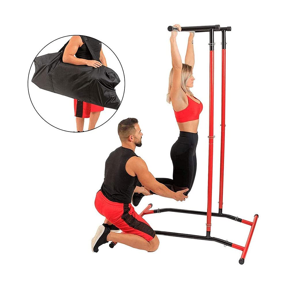 KDFJ 330LBS Pull Up Bar Free Standing Dip Station, Portable Power Tower Multi-Station for Home Gym Fitness Equipment with Storage Bag-Balck red