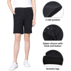 Senxcover Dress Shorts for Women, Women’s Golf Shorts Black Chino Bermuda Shorts Casual Summer Knee Length Stretch Walking Shorts with Pockets Size 6