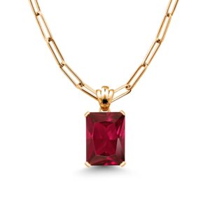 gem stone king 20.03 ct red created ruby black diamond 18k yellow gold plated silver pendant with 3.25mm paperclip link chain 18 inch with 2 inch extender