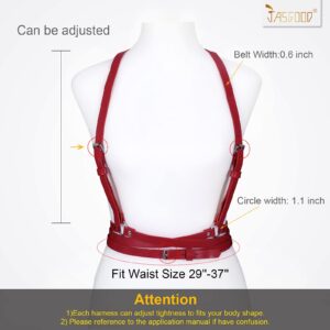 JASGOOD Punk Leather Thin Belt for Women Faux Leather Skinny Body Adjuatable Belts with Gothic Circle Chain(Red,Fit Waist Size 28''-36'')