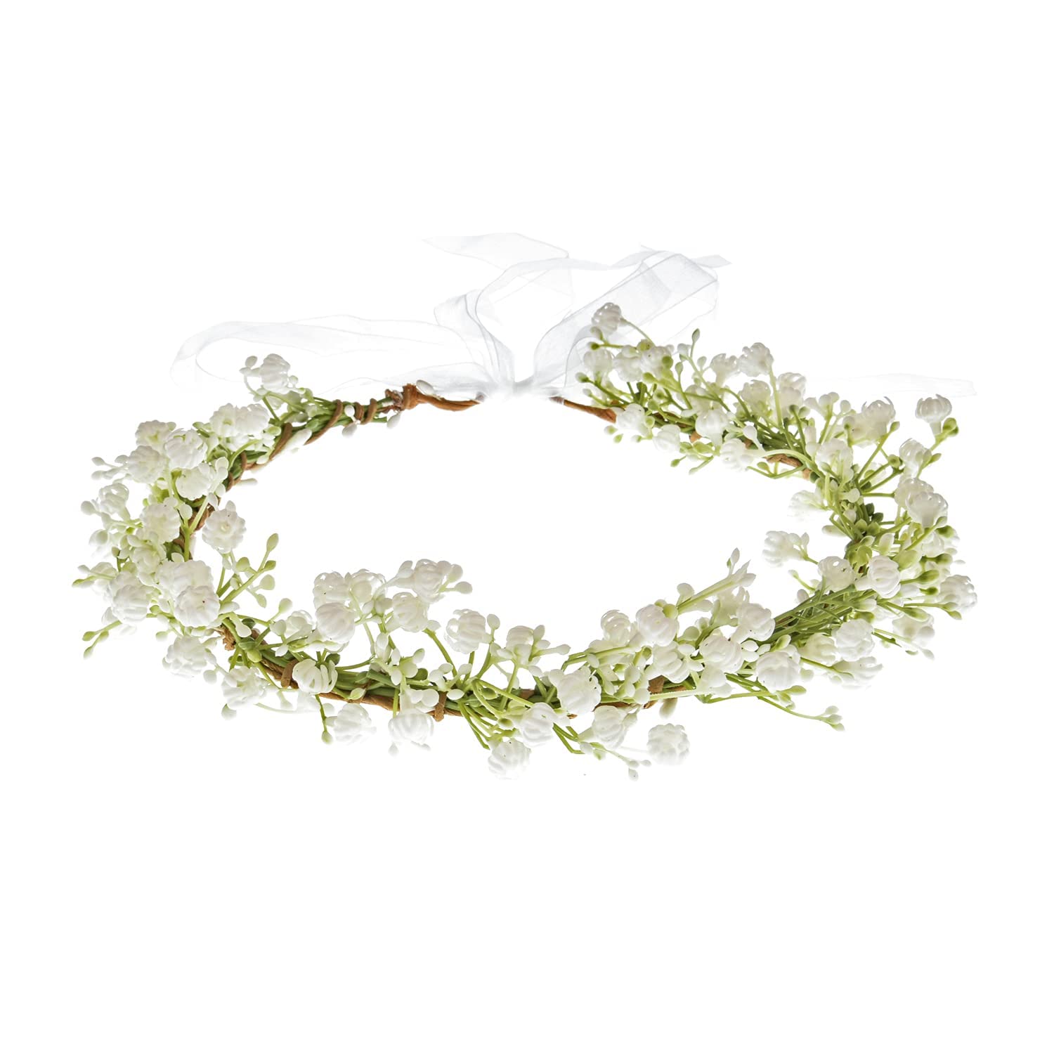 Yili Maizi Artificial Baby Breath Green Headpiece Bridal Flower Crown Eucalyptus Halo Wedding Leaf Floral Crown Headband Photo Prop (08 White)