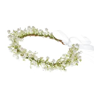 yili maizi artificial baby breath green headpiece bridal flower crown eucalyptus halo wedding leaf floral crown headband photo prop (08 white)