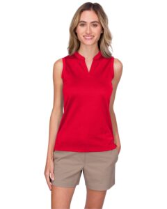 three sixty six womens quick dry polo shirt - sleeveless and collarless golf shirts w/ 4-way stretch fabric and uv protection cherry red