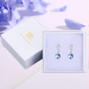 Sterling Silver Leverback Drop Earring with Austrian Crystal Hypoallergenic Heart Dangle Earrings for Sensitive Ears Jewelry Gift for Women