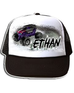 mythic airbrush digitally airbrush painted personalized custom monster truck snapback trucker hats white, 1-5 1/4