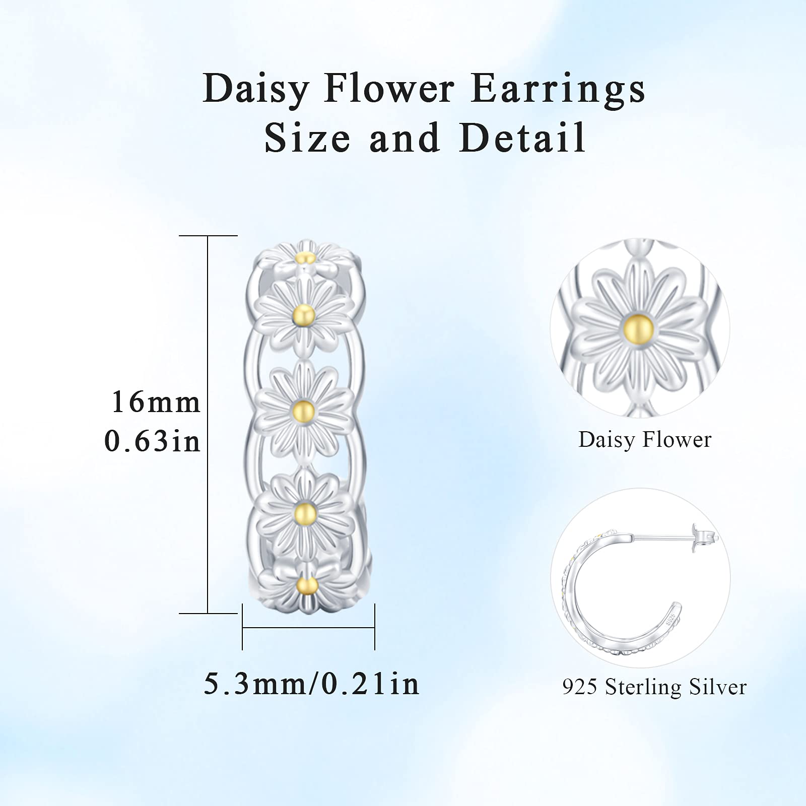 Daisy Earrings 925 Sterling Silver Daisy Hoop Earrings Flower Daisy Stud Earrings for Newly Pierced Ear Daisy Flower Jewelry Gift for Women