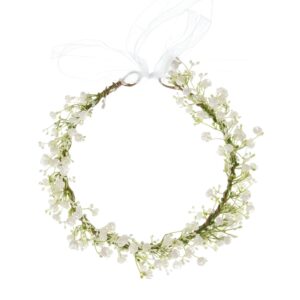 Yili Maizi Artificial Baby Breath Green Headpiece Bridal Flower Crown Eucalyptus Halo Wedding Leaf Floral Crown Headband Photo Prop (08 White)