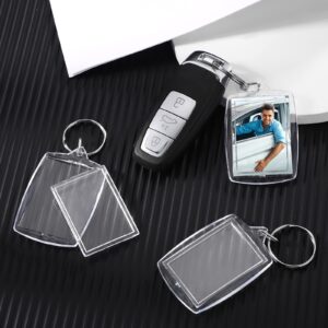 MTLEE 100 Pieces Clear Acrylic Photo Frame Keychain Photo Insert Keyrings Blank Rectangle DIY Keychain Picture Frame Keyring with Split Ring Suit for 1.3 x 1.8 Inches Photos