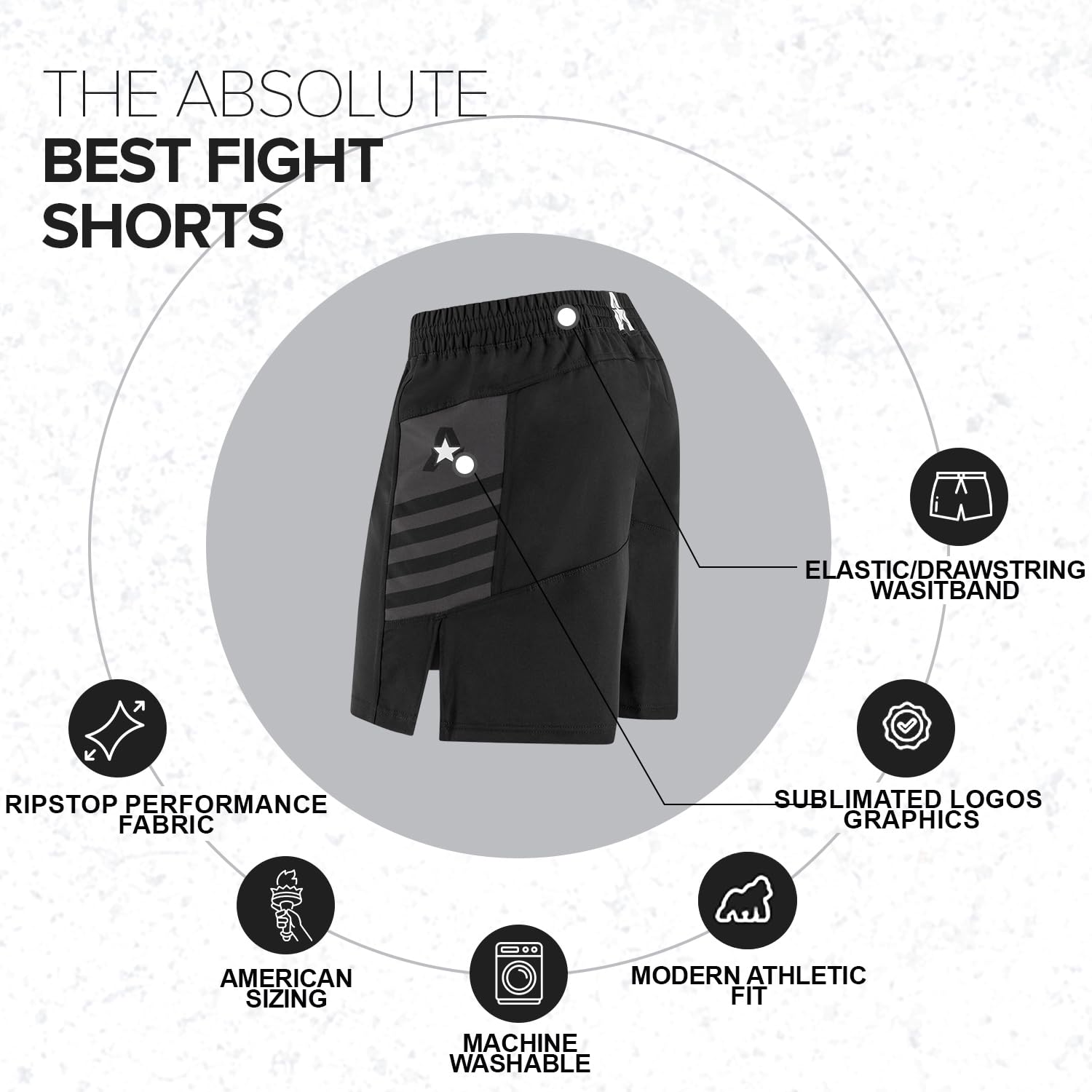 Anthem Athletics Reignite 7 Inch MMA Shorts - IBJJF Approved Jiu Jitsu Short for BJJ, NoGi Grappling and Wrestling - Black & Grey - Large