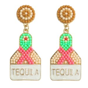 fashion cute animal fruits sparkling crystal earrings for women summer beaded statement jewelry - perfect for beach holidays and parties(tequila bottle - white)