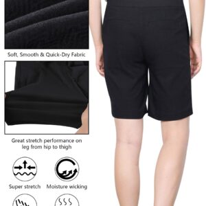 Senxcover Dress Shorts for Women, Women’s Golf Shorts Black Chino Bermuda Shorts Casual Summer Knee Length Stretch Walking Shorts with Pockets Size 6