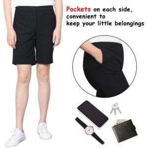 Senxcover Dress Shorts for Women, Women’s Golf Shorts Black Chino Bermuda Shorts Casual Summer Knee Length Stretch Walking Shorts with Pockets Size 6