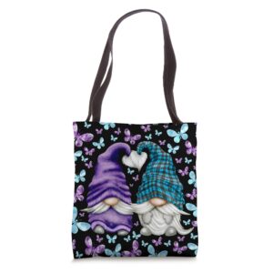 suicide prevention cute butterfly pattern with purple gnome tote bag