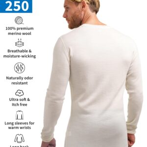 Merino.tech Merino Wool Base Layer - Mens 100% Merino Wool Long Sleeve Thermal Shirts Lite, Midweight, Heavyweight + Socks (Large, 250 Natural Merinos)