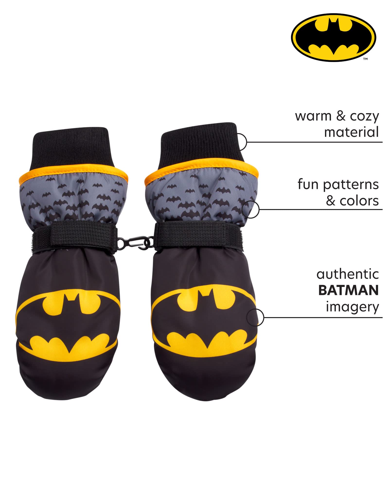 WARNER BROS Boys' Batman Ski Gloves - Superhero Logo Winter Ski Gloves or Mittens, Size 2T-4T, Batman Mitten