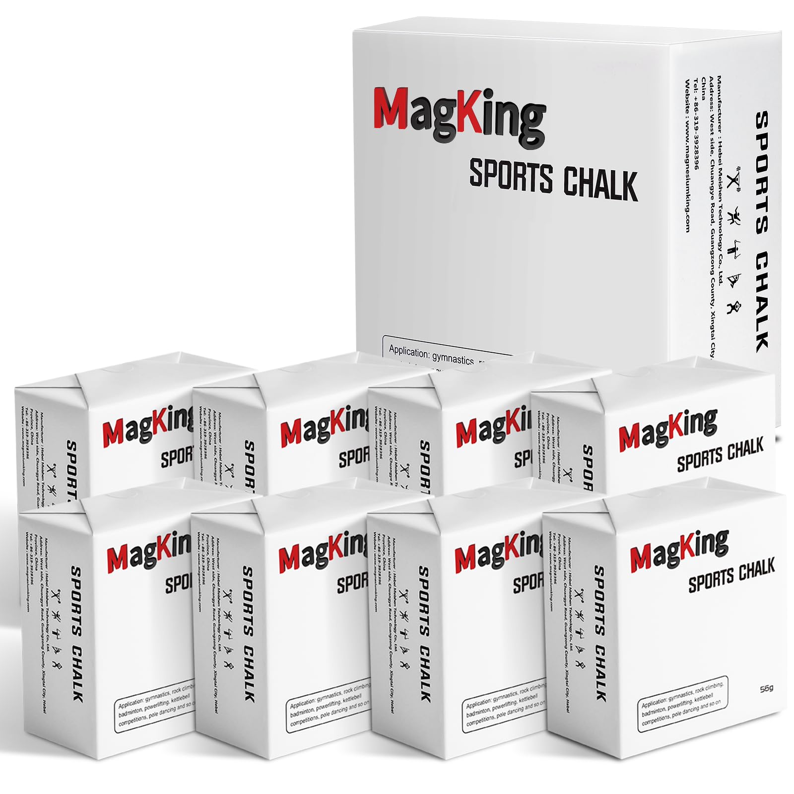 MagKing Gym Chalk Blocks, for Rock Climbing, Weightlifting, Workout Lifting, Gymnastics Bars, Crossfit, Magnesium Carbonate Chalk, 2oz, 1lb, 8 blocks