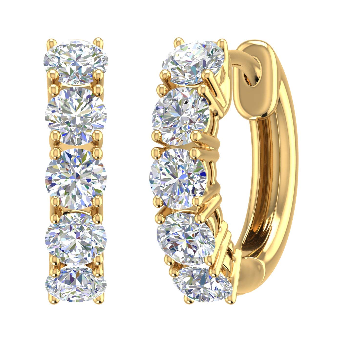 1 Carat 5-Stones Diamond Hoop Earrings in 18K Yellow Gold over Sterling Silver