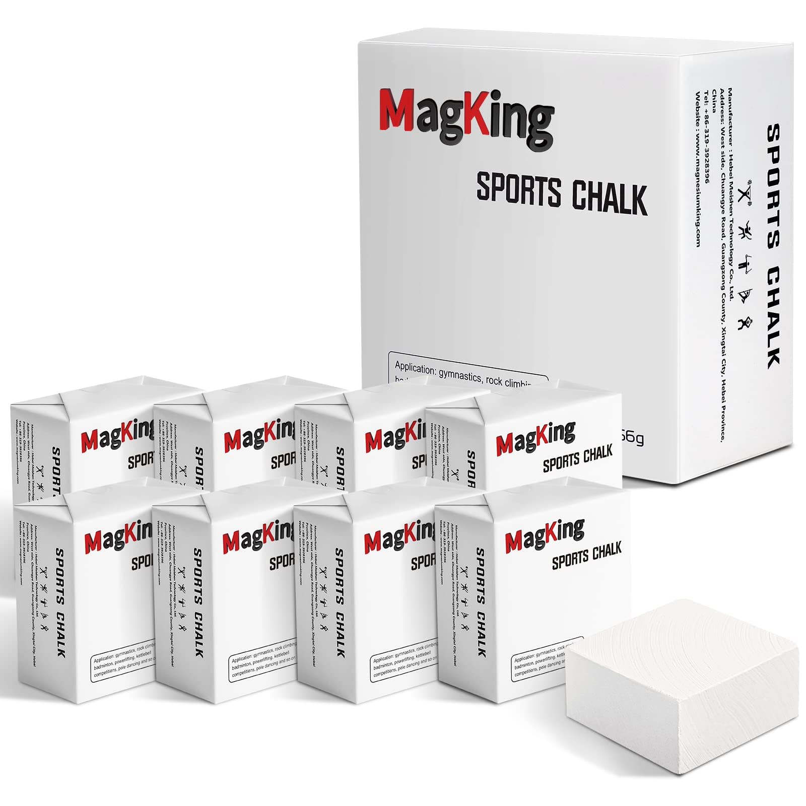 MagKing Gym Chalk Blocks, for Rock Climbing, Weightlifting, Workout Lifting, Gymnastics Bars, Crossfit, Magnesium Carbonate Chalk, 2oz, 1lb, 8 blocks