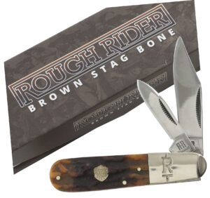 rough rider brown stag bone pocket knife rr1806 2 open folding blades outdoor survival hunting knife for camping by survival steel