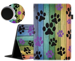 case for all-new amazon fire hd 8 tablet and fire hd 8 plus tablet (10th generation, 2020 release) leather smart cover with pocket and auto wake/sleep, rainbow woodgrain black and purple dog paw