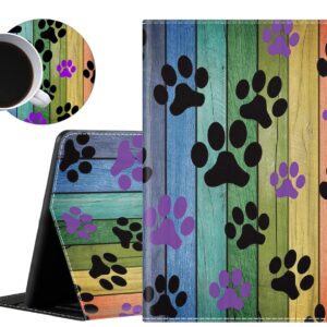 Case for All-New Amazon Fire HD 8 Tablet and Fire HD 8 Plus Tablet (10th Generation, 2020 Release) Leather Smart Cover with Pocket and Auto Wake/Sleep, Rainbow Woodgrain Black and Purple Dog Paw