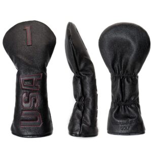 synthetic leather golf driver headcovers for golf clubs, golf driver covers for golf clubs, black golf driver cover usa fits for taylormade, mizuno, ping 450cc 460cc drivers, men