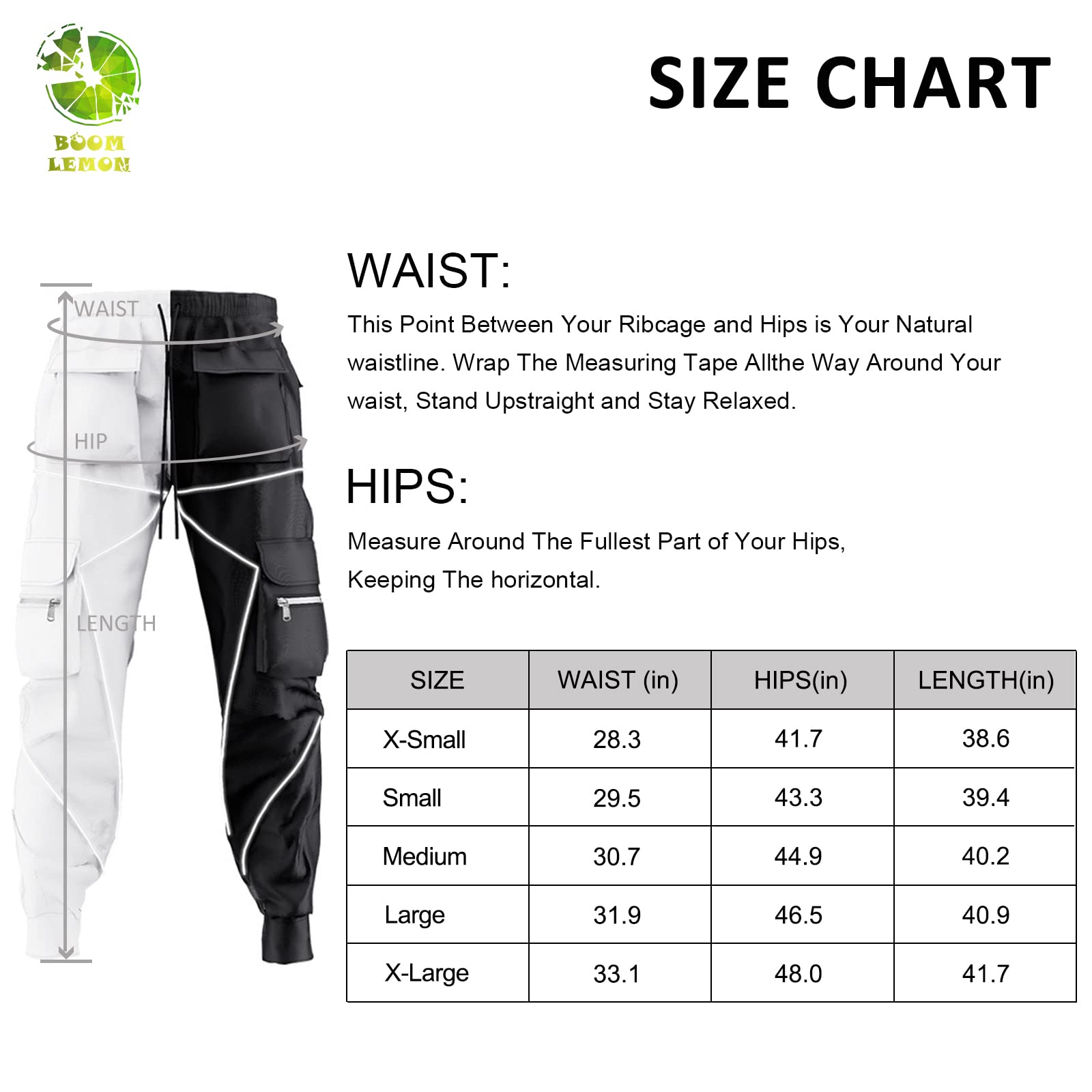 BOOMLEMON Men's Cargo Jogger Pants Reflective Technical Hip Hop Harem Pants Punk Streetwear Tactical Track Pants(Black White L)