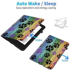 Case for All-New Amazon Fire HD 8 Tablet and Fire HD 8 Plus Tablet (10th Generation, 2020 Release) Leather Smart Cover with Pocket and Auto Wake/Sleep, Rainbow Woodgrain Black and Purple Dog Paw