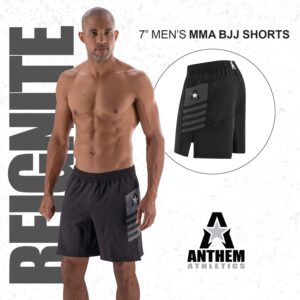 Anthem Athletics Reignite 7 Inch MMA Shorts - IBJJF Approved Jiu Jitsu Short for BJJ, NoGi Grappling and Wrestling - Black & Grey - Large