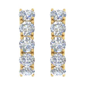 1 Carat 5-Stones Diamond Hoop Earrings in 18K Yellow Gold over Sterling Silver