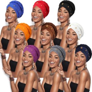 9 pcs women turban braid headscarf braid turban wrap pre tied twisted braid hair covered hat beanie beaded headband headwear one size multicolor cap(classic)