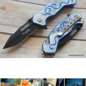 Dragon Design Stainless Steel Open Folding Pocket Knife W/ / Clip - 7.5 Inch Outdoor Survival Hunting Knife for Camping by Survival Steel