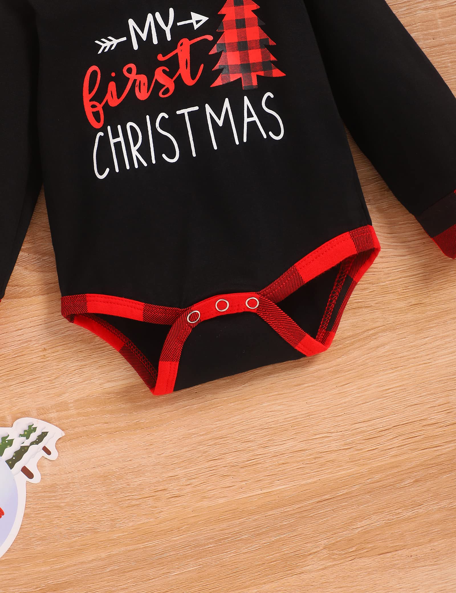 bilison My 72st Christmas Infant Baby Boy Outfits Set Newborn Boy Hoodies Sweatshirt Red Plaid Romper+Pant clothing Set