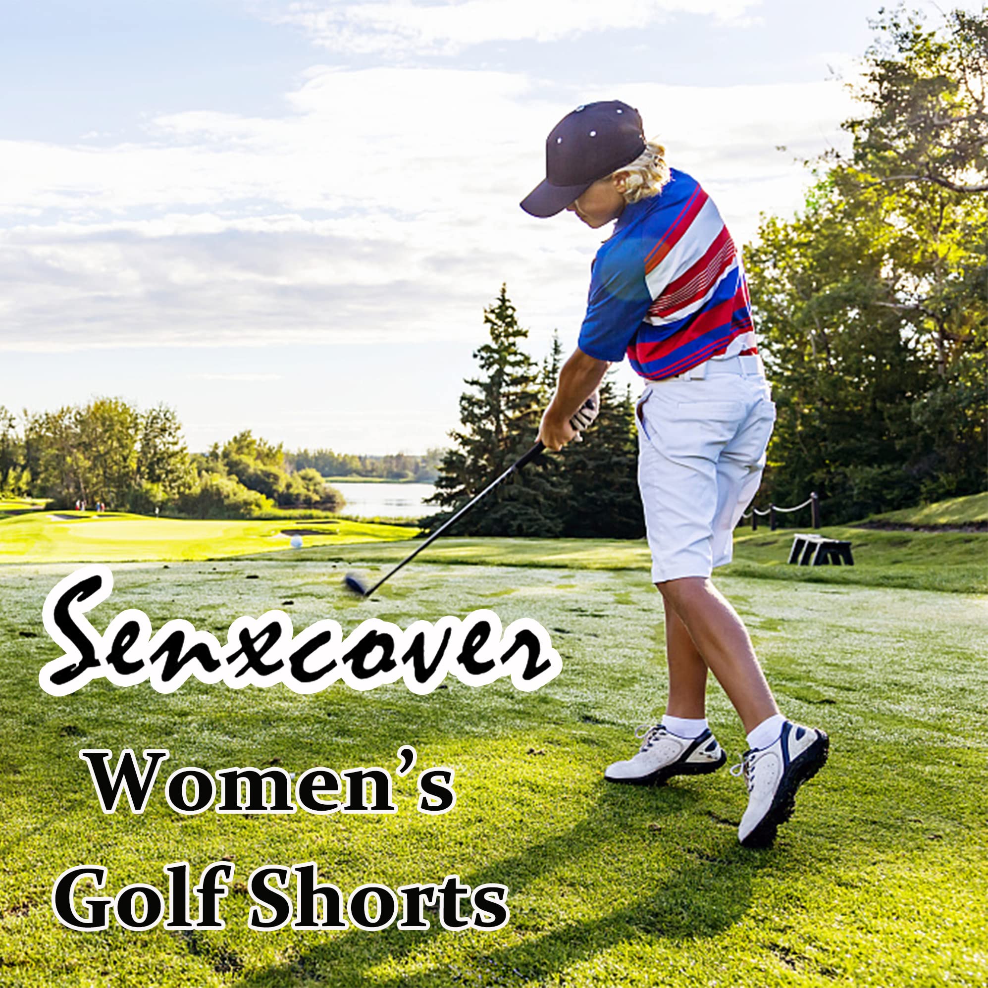 Senxcover Dress Shorts for Women, Women’s Golf Shorts Black Chino Bermuda Shorts Casual Summer Knee Length Stretch Walking Shorts with Pockets Size 6