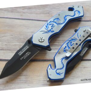 Dragon Design Stainless Steel Open Folding Pocket Knife W/ / Clip - 7.5 Inch Outdoor Survival Hunting Knife for Camping by Survival Steel