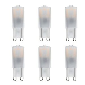 makergroup 2.5w g9 led light bulb, 20w 25w g9 halogen lamp replacement warm white 2700k 3000k color for chandelier pendant lights wall sconce lights 120v not dimmable 6-pack